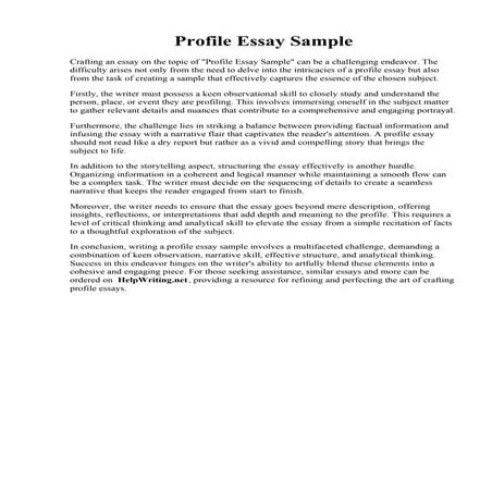 Profile Essay Sample | PDF