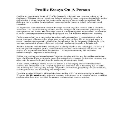 Profile Essays On A Person | PDF