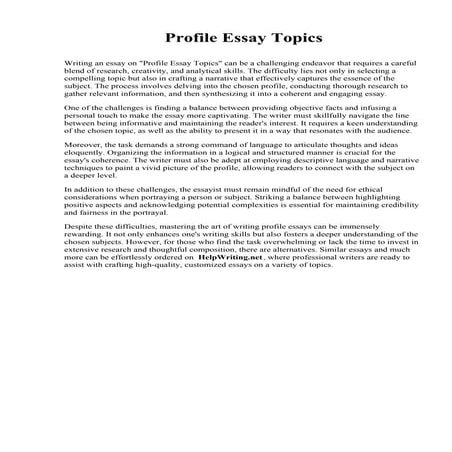 Profile Essay Topics. Relay Graduate School of Education | PDF