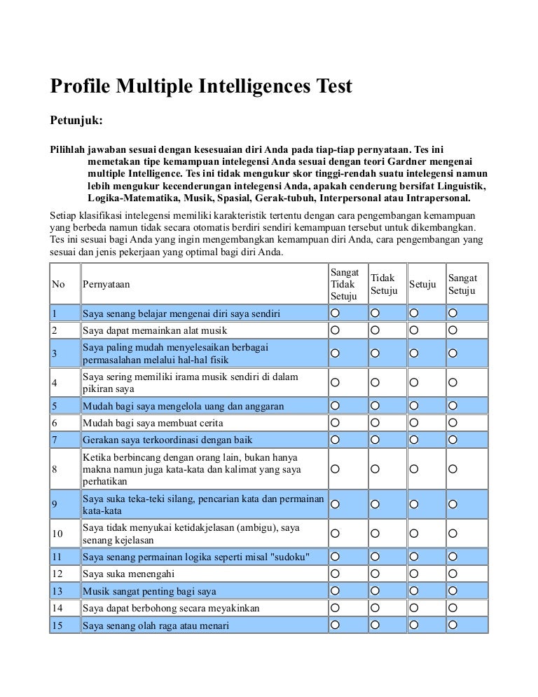 Profile multiple intelligences test