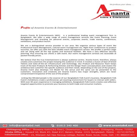 Profile of ananta events & entertainment, bangladeshi best event ...