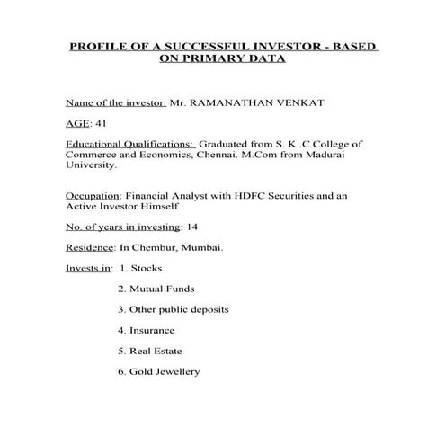 PROFILE OF A SUCCESSFUL INVESTOR | DOC