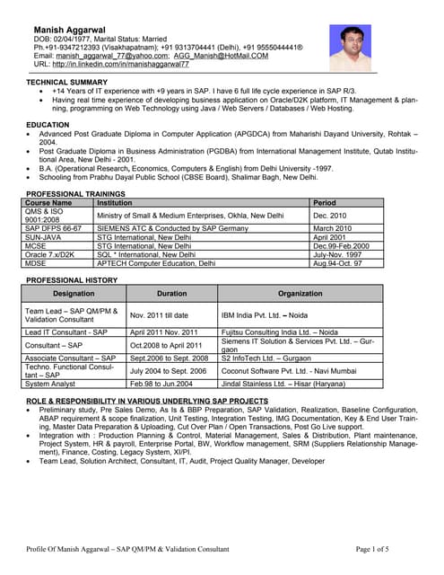 Profile Of Manish Aggarwal Pdf
