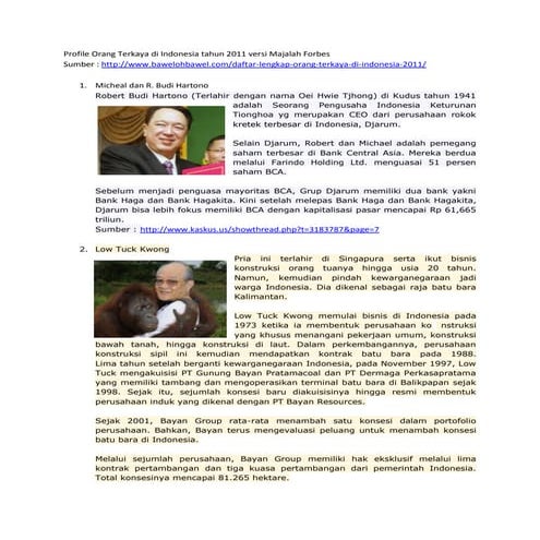 Profile orang terkaya di indonesia 2011 | DOCX