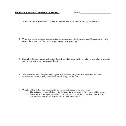 Profiles in courage questions | PDF