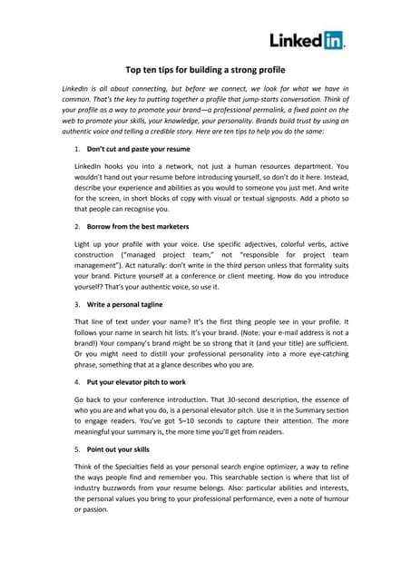 10 Tips to Building a Strong Linkedin profile | PDF