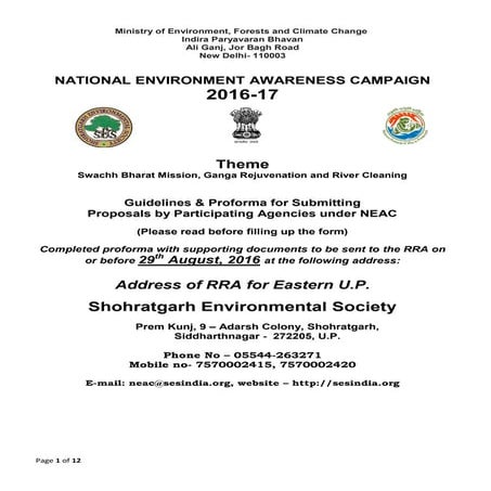 National Environment Awareness Campaign guideline 2016-17. | PDF