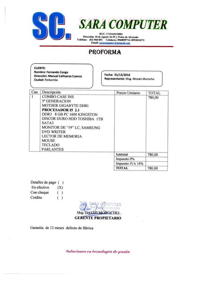 Proformas de computadoras