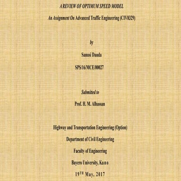 A REVIEW OF OPTIMUM SPEED MODEL An Assignment On Advanced Traffic ...