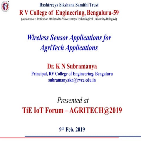 Wireless Sensor Network for AgriTech Applications | PPTX