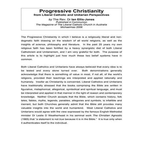PROGRESSIVE CHRISTIANITY FROM LIBERAL CATHOLIC AND UNITARIAN ...