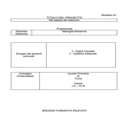 Progetto nel paese dei balocchi | DOCX | Primary Education | Education