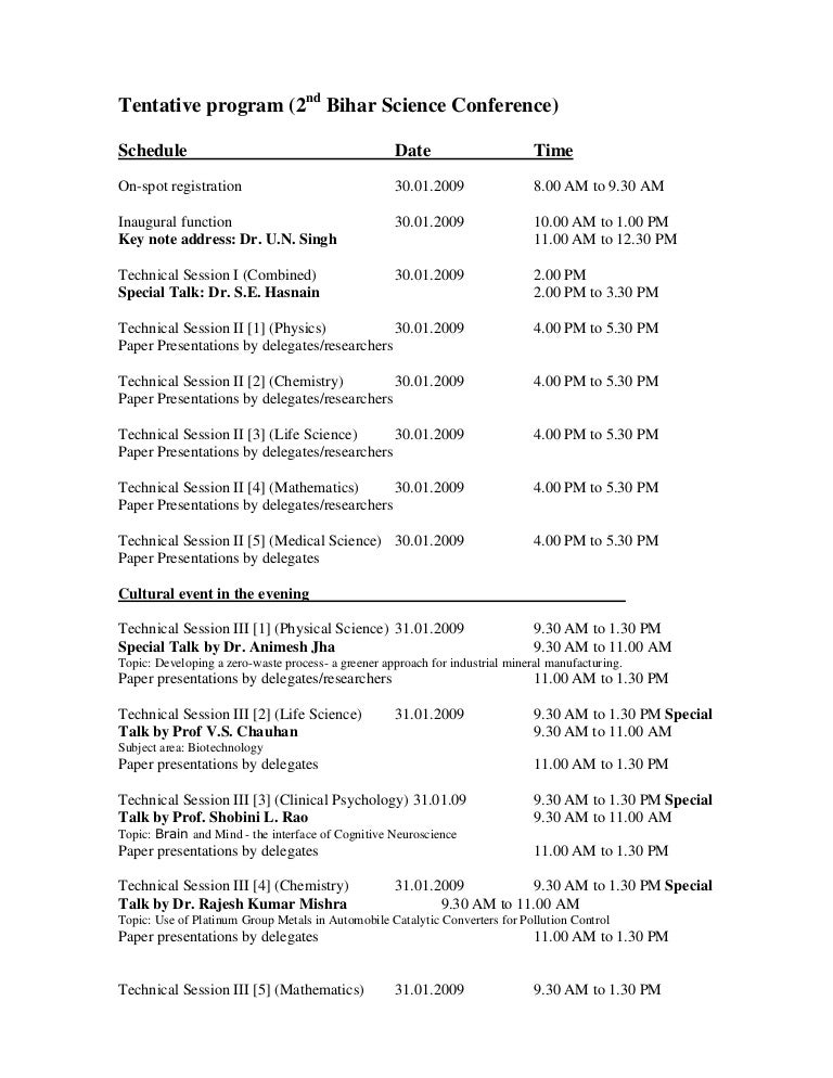 Tentative Program and schedule_BSC 2009