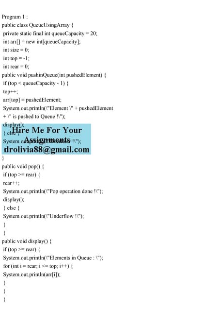 Program 1 Public Class Queueusingarray Private Static Final Ipdf 4642