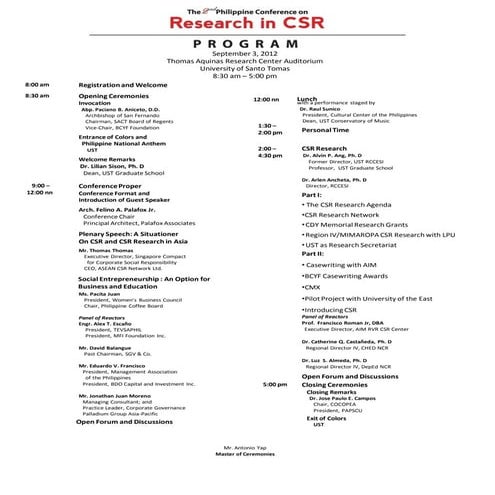 Program - 2nd Philippine Conference on Research in CSR | PDF
