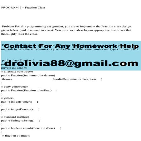 Program 2 Fraction Class Problem For This Programming As Pdf