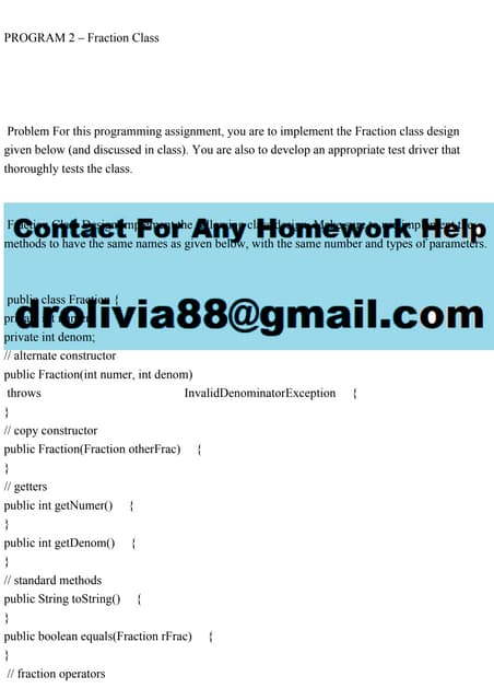 Program 2 Fraction Class Problem For This Programming As Pdf