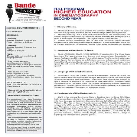 Program HIGHER EDUCATION IN CINEMATOGRAPHY. Second Year 2016 /2017 | PDF