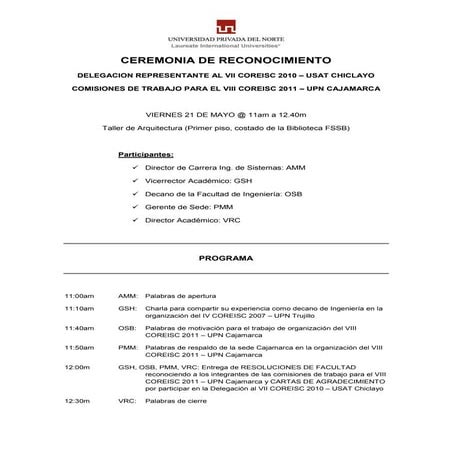 Programa Ceremonia Reconocimiento | PDF