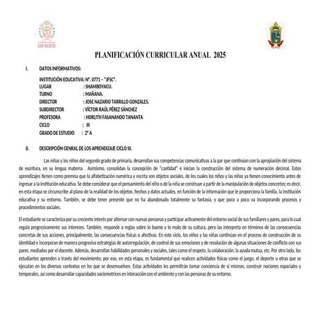 Planificación Anual 2025 primero y segundo grado. | PDF