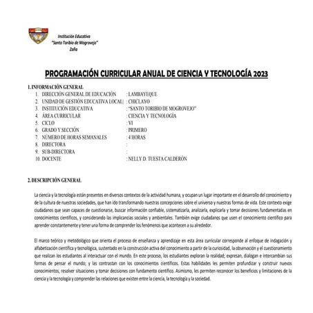 PROGRAMACIÓN CURRICULAR ANUAL DE CIENCIA Y TECNOLOGÍA | PDF