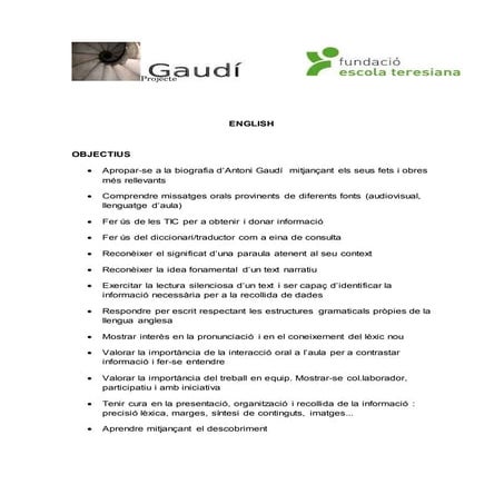 Programació projecte gaudí english 2016-17 | DOCX