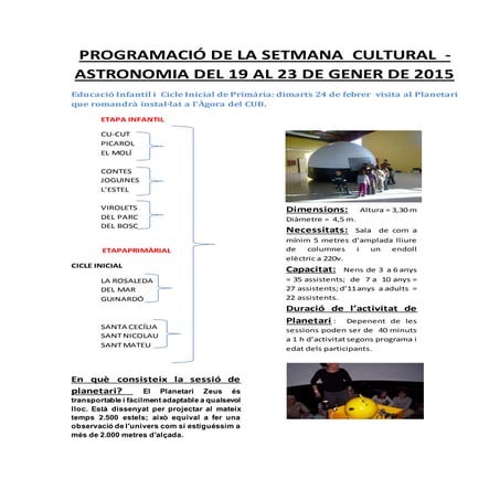 Programació setmana cultural astronomia | PDF