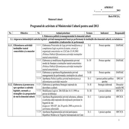 Program activitate Ministerului Culturii _2013 | DOC