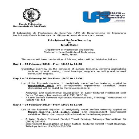 Programa do curso "Principles of Surface Texturing" | PDF | Physics ...