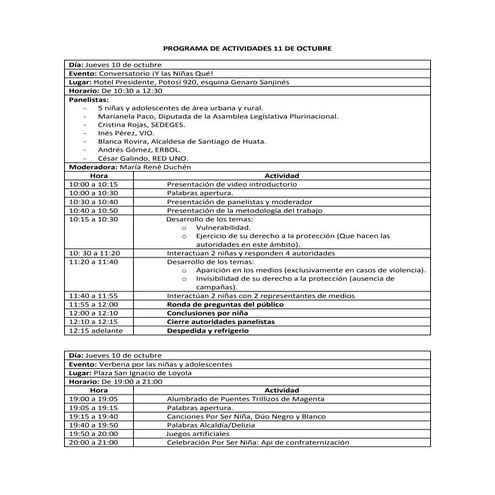 Programa de actividades 11 de octubre | PDF