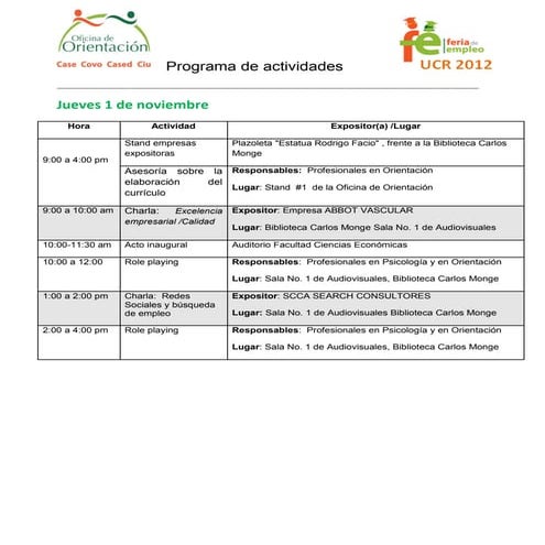 Programa de actividades feria empleo 2012 | PDF