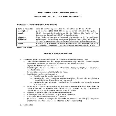 Programa do Curso Concessoes e PPPs: melhores práticas | PDF