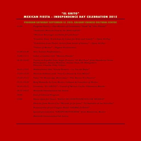 Program El Grito Mexican Fiesta 2015 - Mexican Independence Day ...