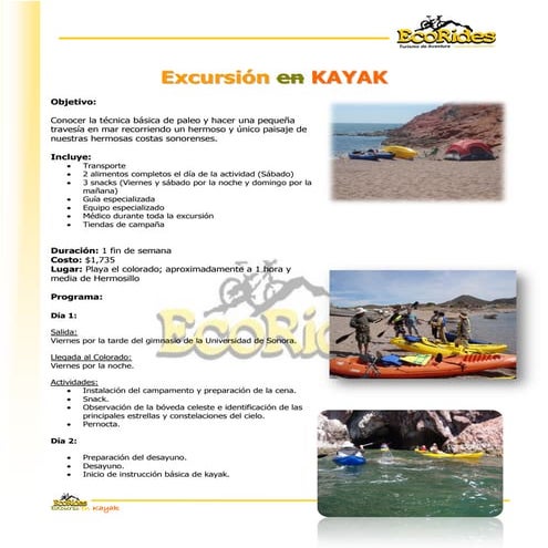 Programa excursion en kayak | PDF