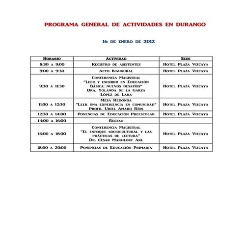 Programa general de actividades en durango | PDF