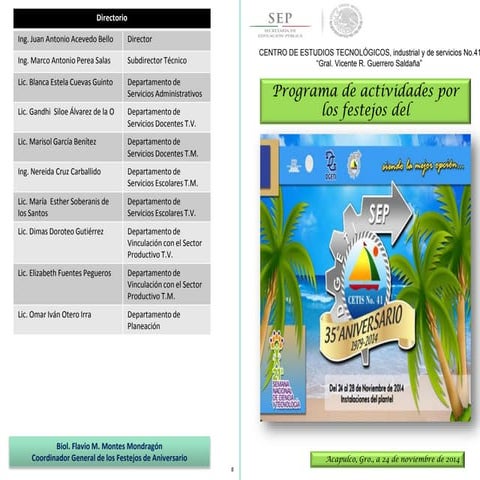 Programa por día del aniversario 35 cetis no.41