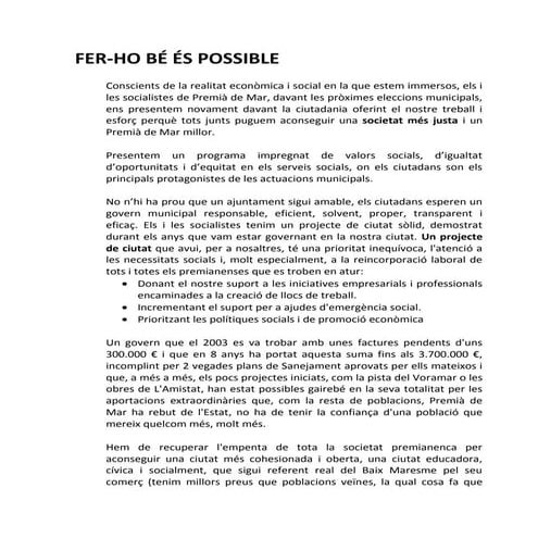 Programa del PSC Premià de Mar (versió extensa) | PDF