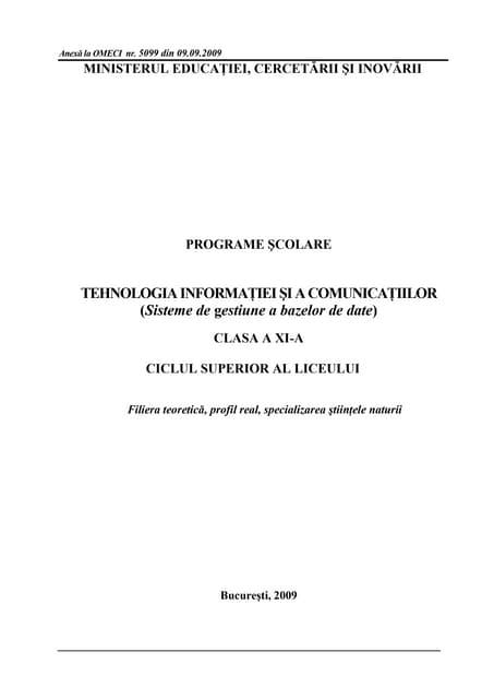 Programa scolara de_informatica_11 | PDF