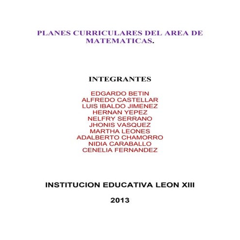 Programas curriculares de matemáticas pre escolar a quinto | DOCX