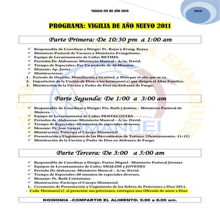 Programa vigilia fin de año | PDF