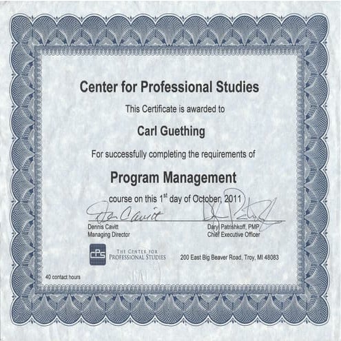 Program Management Study Certification | PPT