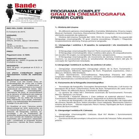 Program Primer curs Grau en Cinematografia 2016/2017 | PDF