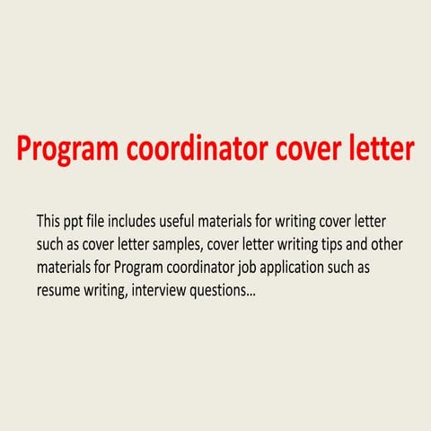Program coordinator cover letter | PPT