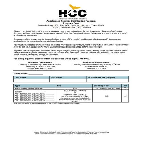 Program fees form | PDF