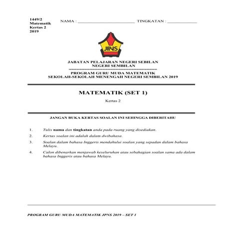 Program guru muda matematik jpns 2019 set 1 | PDF