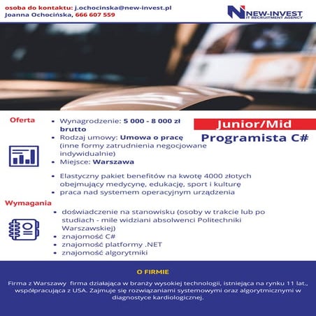 Junior/Mid Programista C# Warszawa | PDF