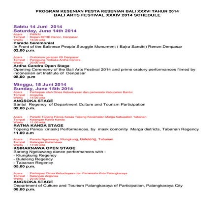 Jadwal PKB Bali 2014 | PDF