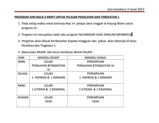 Kertas kerja program 20 minit membaca bersama | DOCX
