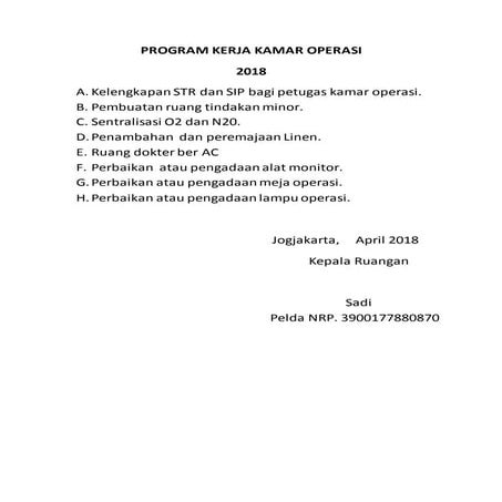 Program kerja kamar operasi | DOCX