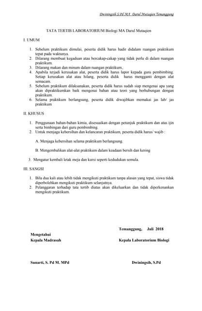 Format laporan bulanan kegiatan laboratorium | DOCX